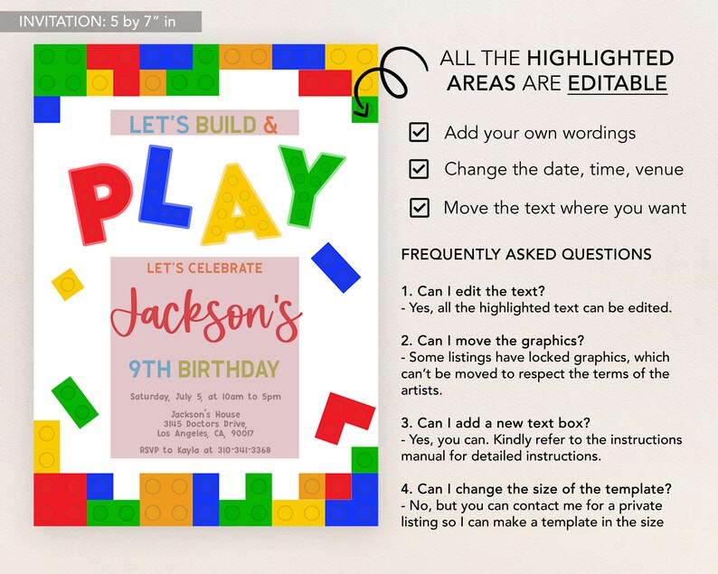 Building Blocks Birthday Invitation Editable Play Invite - Etsy