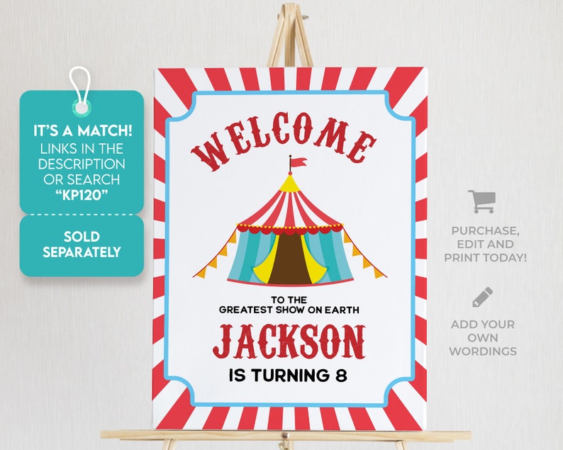 EDITABLE Carnival Birthday Gift Tag Circus Party Favor - Etsy