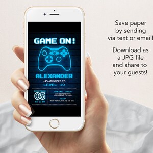 EDITABLE Video Game Party Invitation, Gamer Birthday Invite, Blue Glow ...