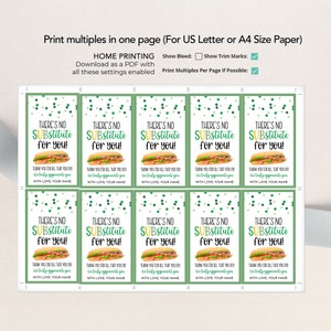 There's No Substitute for You Gift Tag, Appreciation Week Sandwich Gift ...