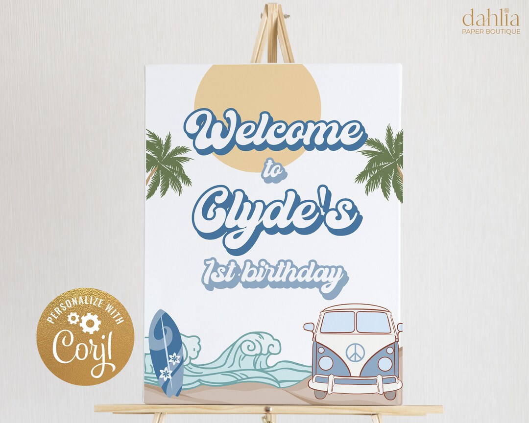 Surf's up Welcome Sign, EDITABLE Swimming Party Decor, Tropical Summer ...