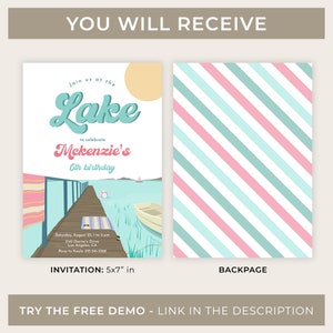 Lake Birthday Invitation, EDITABLE Summer Lake Party Invite Template ...