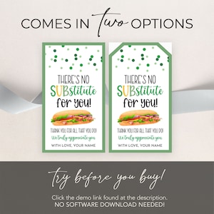 There's No Substitute for You Gift Tag, Appreciation Week Sandwich Gift ...