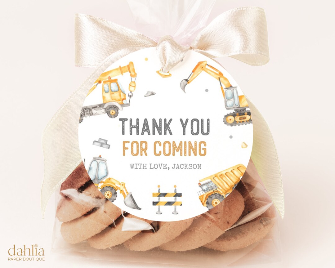 Modern Construction Birthday Thank You for Coming Gift Tag, Editable ...