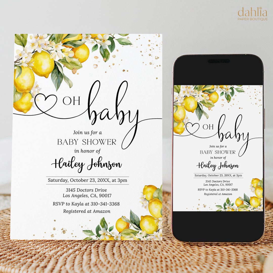 Editable Lemon Baby Shower Invitation, Lemon Baby Shower Invite, Gender ...