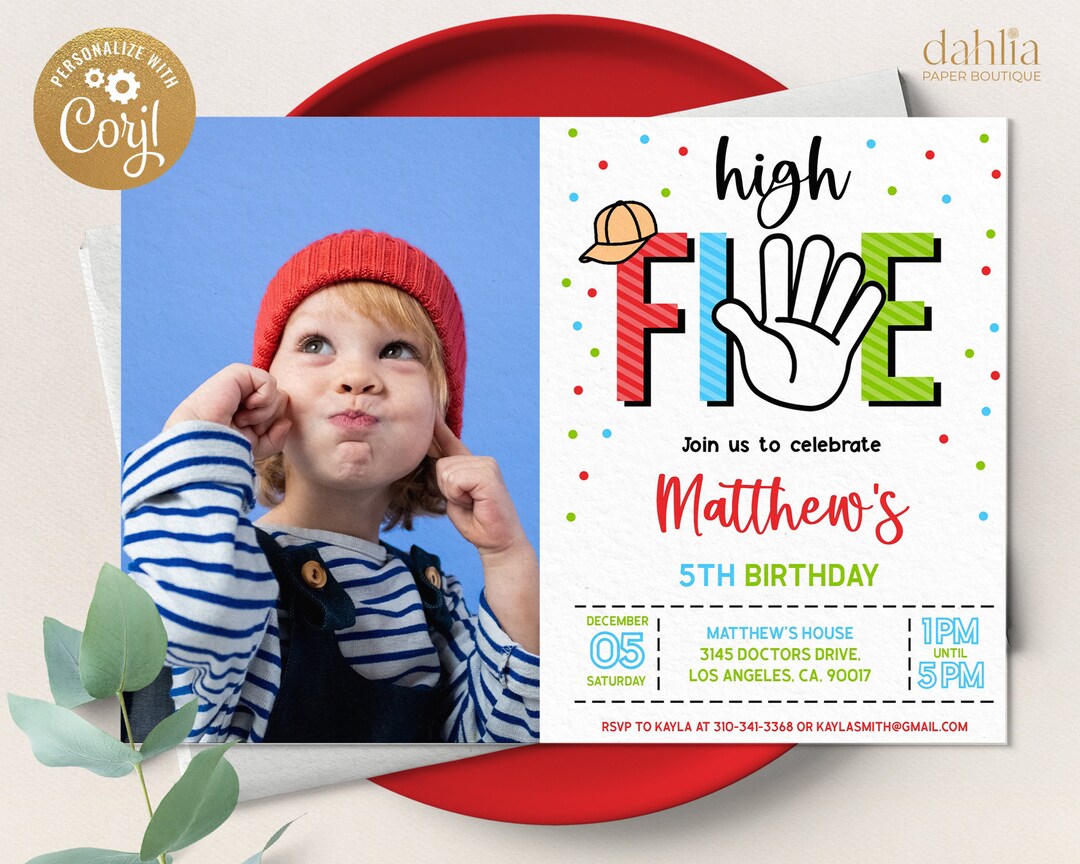 High Five Birthday Invitation With Photo, Editable Hi Five Invite ...