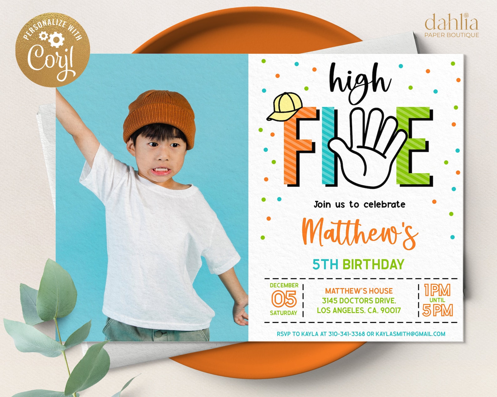 High Five Birthday Invitation With Photo, Editable Hi Five Invite ...