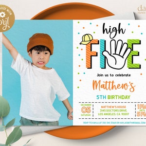 High Five Birthday Invitation With Photo, Editable Hi Five Invite ...