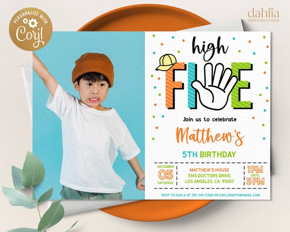 High Five Birthday Invitation with Photo, Editable Hi Five Invite ...
