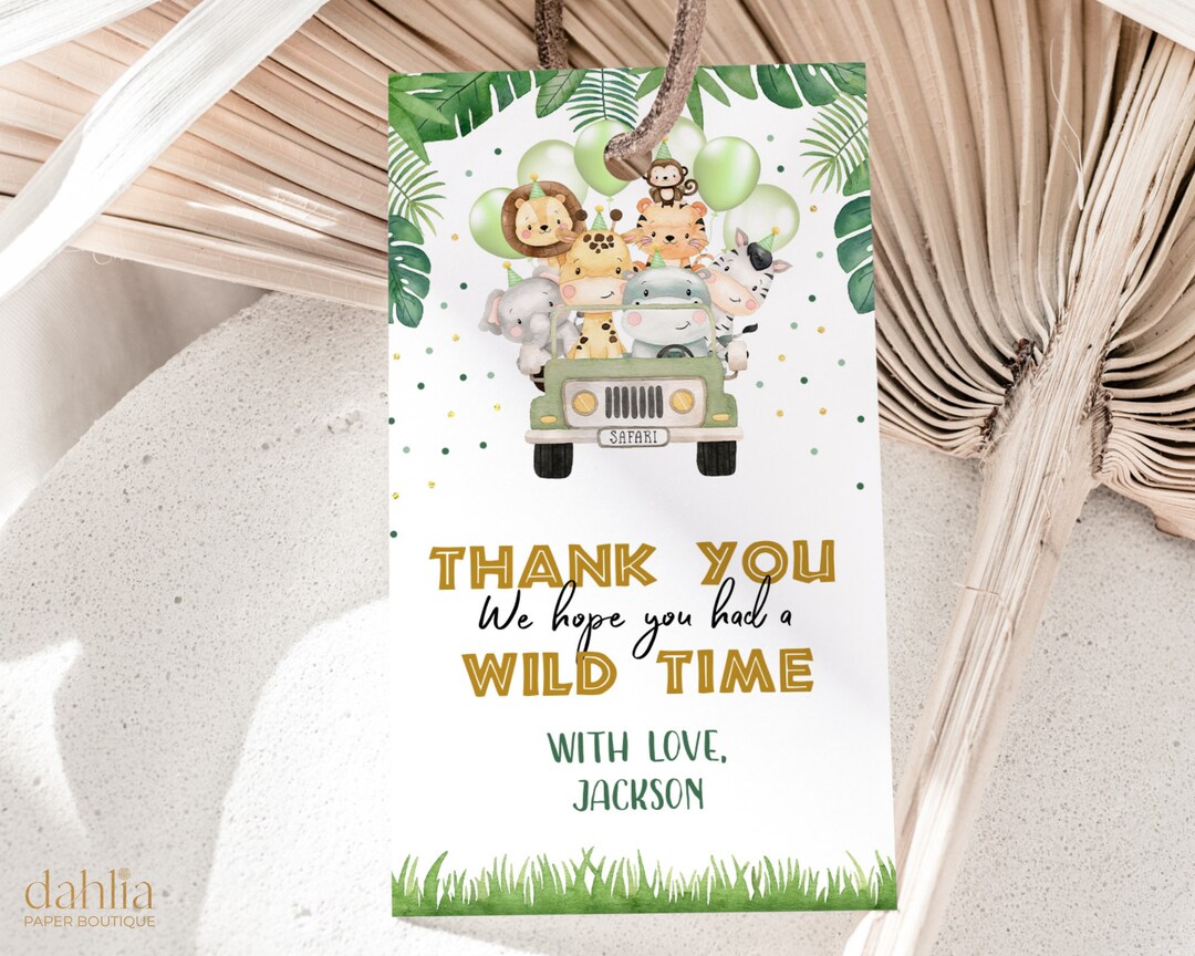 EDITABLE Wild One Birthday Thank You for Coming Gift Tag, Safari ...