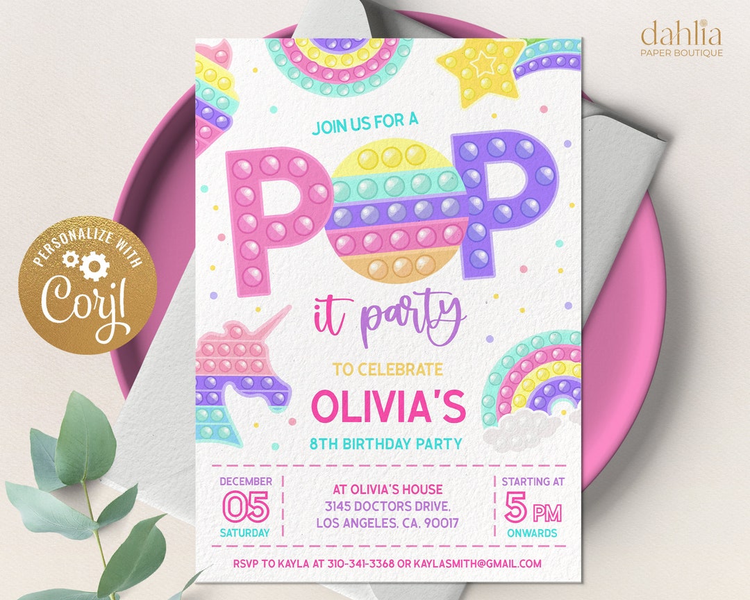 EDITABLE Pop It Birthday Invitation Pop It Party Invitation - Etsy