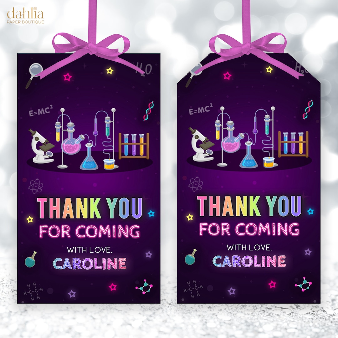 EDITABLE Thank You Gift Tag, Mad Science Party Favor Tag, Scientist ...