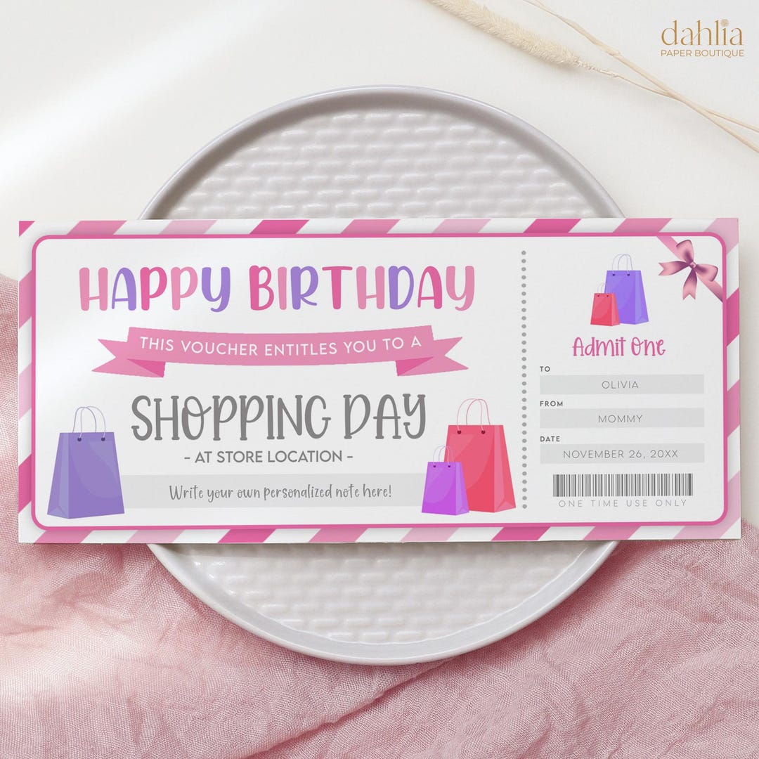 Shopping Spree Gift Certificate Template, Editable Birthday Surprise ...