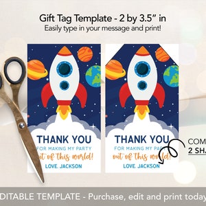EDITABLE Space Birthday Thank You for Coming Gift Tag, Galaxy Party ...
