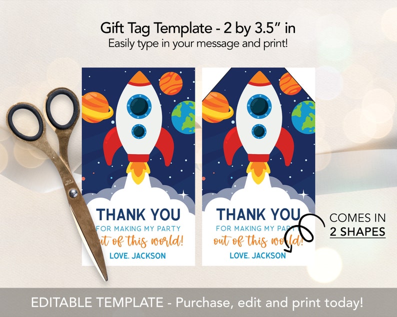 EDITABLE Space Birthday Thank You for Coming Gift Tag Galaxy - Etsy