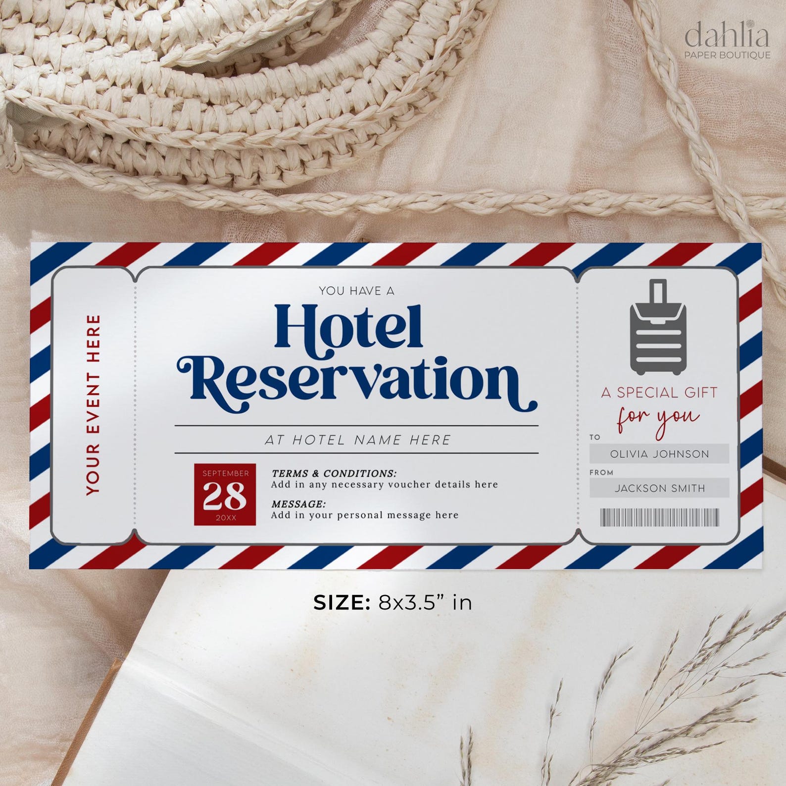Hotel Reservation Gift Voucher, Editable Hotel Stay Ticket Template ...