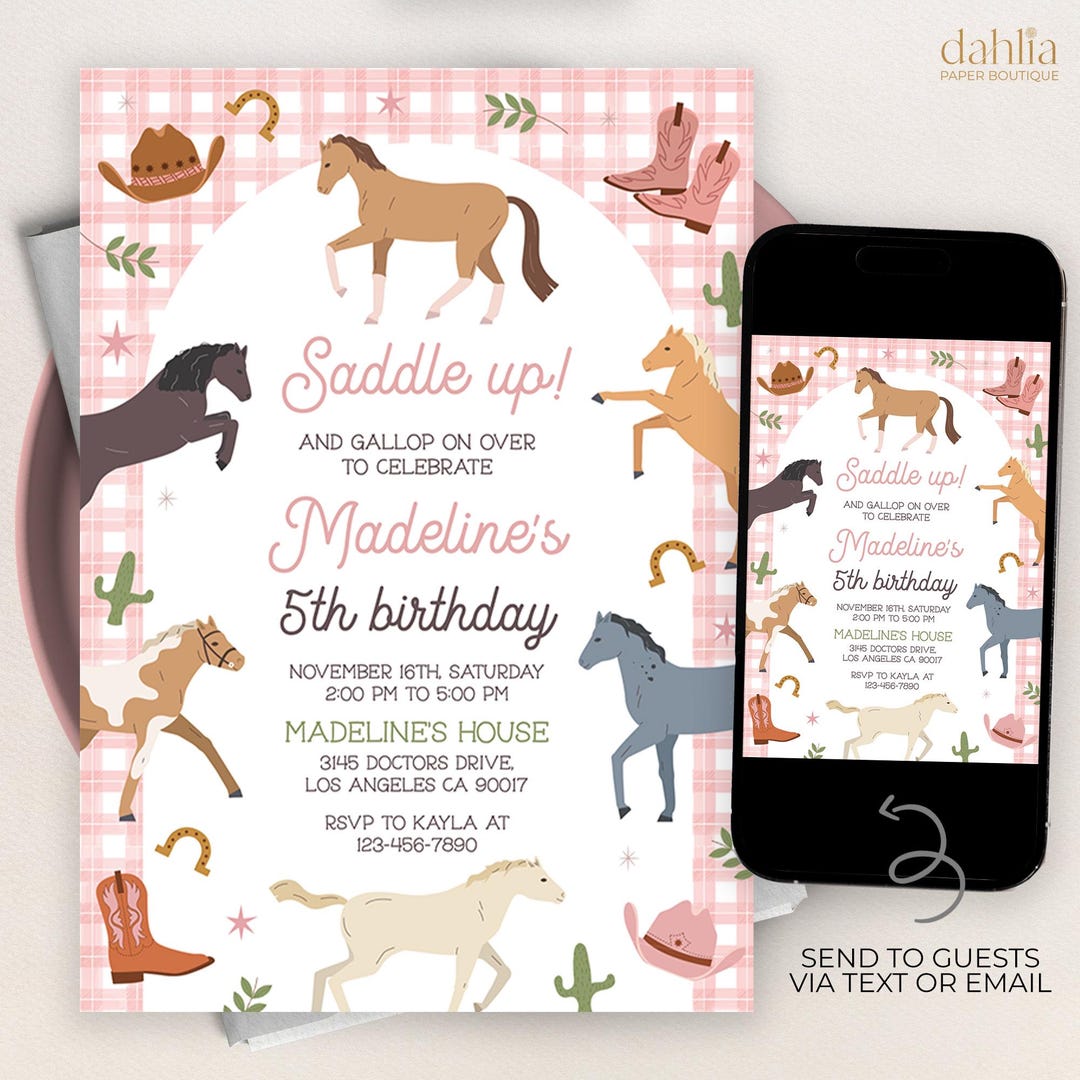Horse Birthday Invitation, EDITABLE Saddle up Cowgirl Invite, Country ...
