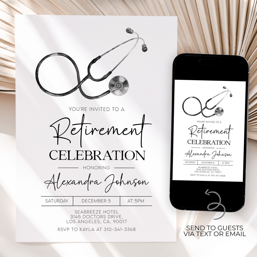 Nurse Retirement Invitation, Editable Doctor Retirement Party Invite ...