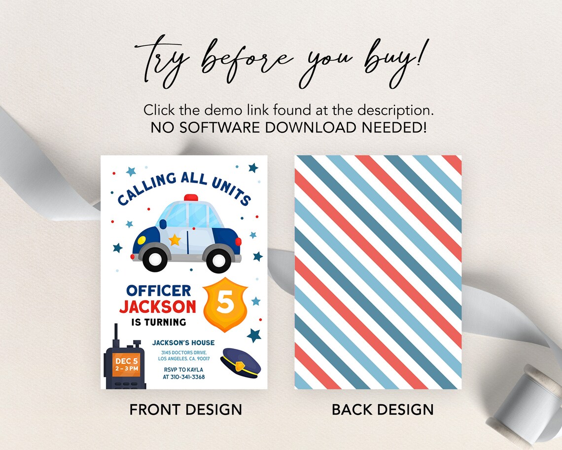 Police Birthday Invitation EDITABLE Cop Car Party Invite - Etsy