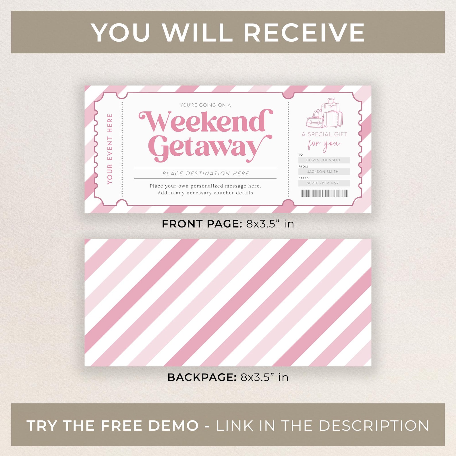 Weekend Getaway Gift Voucher, Editable Weekend Away Coupon Ticket ...