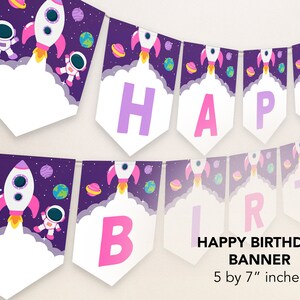 EDITABLE Space Happy Birthday Banner, Galaxy Birthday Banner, Girl Pink ...