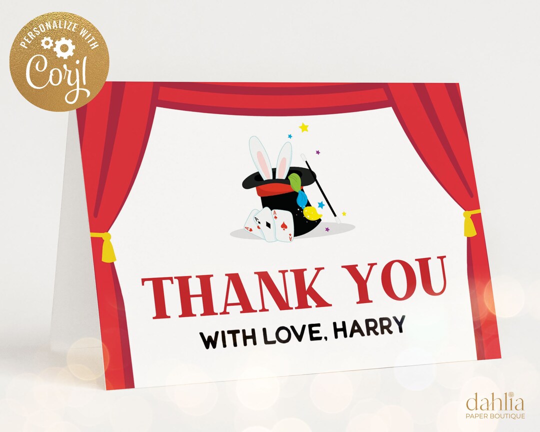 EDITABLE Thank You for Coming Tentfold Card, Magic Show Party Favor ...