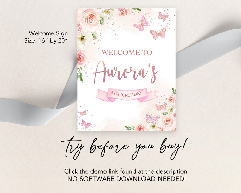 EDITABLE Butterfly Birthday Welcome Sign Magical Garden Party - Etsy