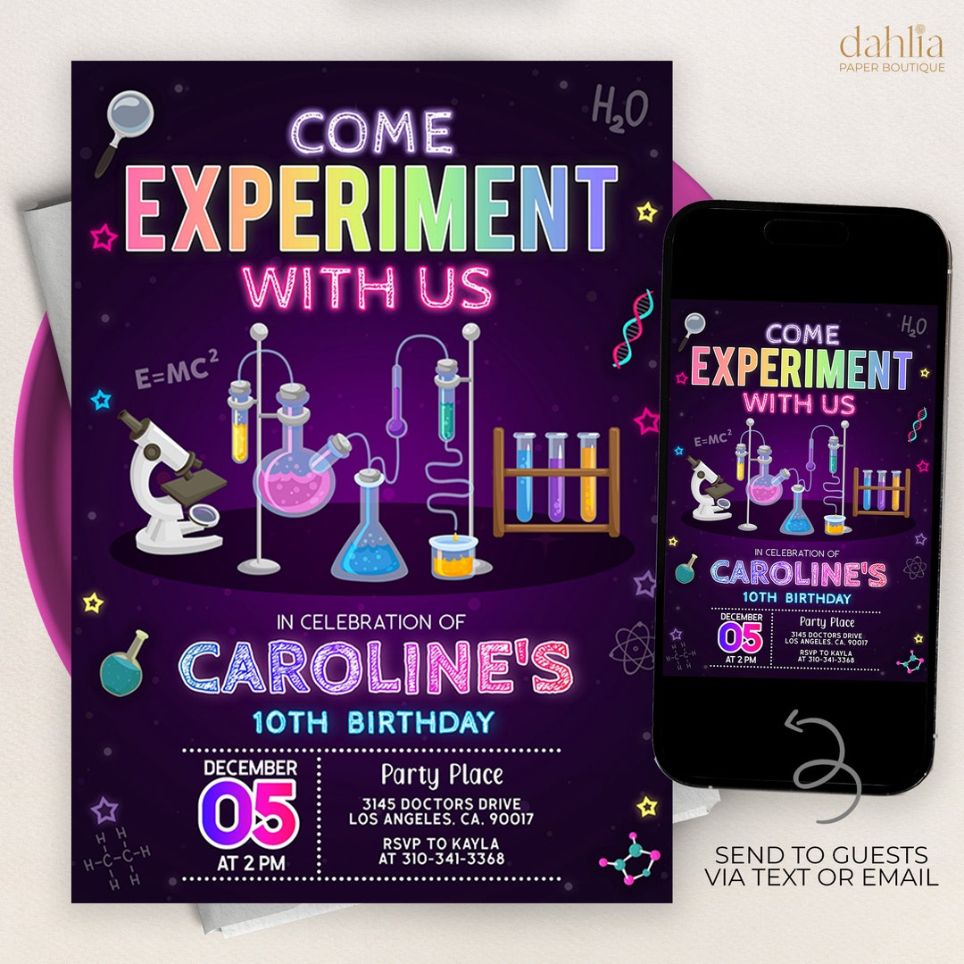 EDITABLE Mad Science Birthday Invitation, Girl Scientist Party Invite ...