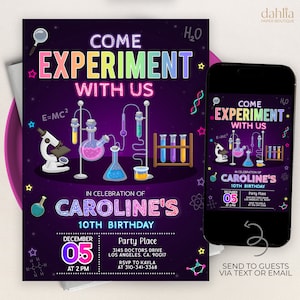 EDITABLE Mad Science Birthday Invitation, Girl Scientist Party Invite ...