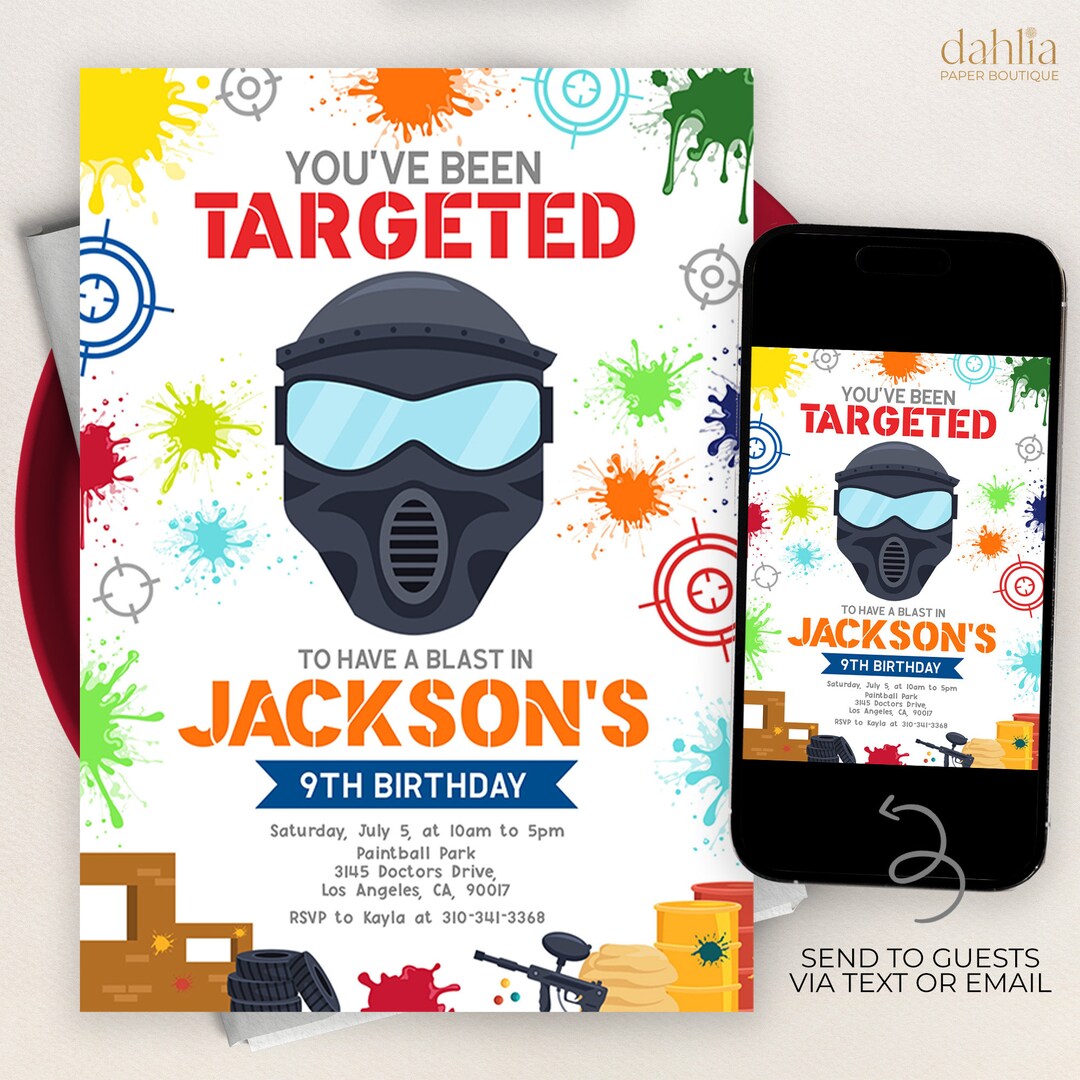 Paintball Birthday Invitation, EDITABLE Dart Wars Party Invite Template ...