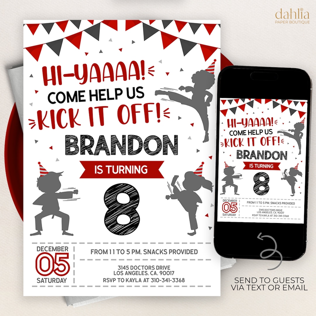 Karate Birthday Invitation, EDITABLE Taekwondo Party Invitation ...