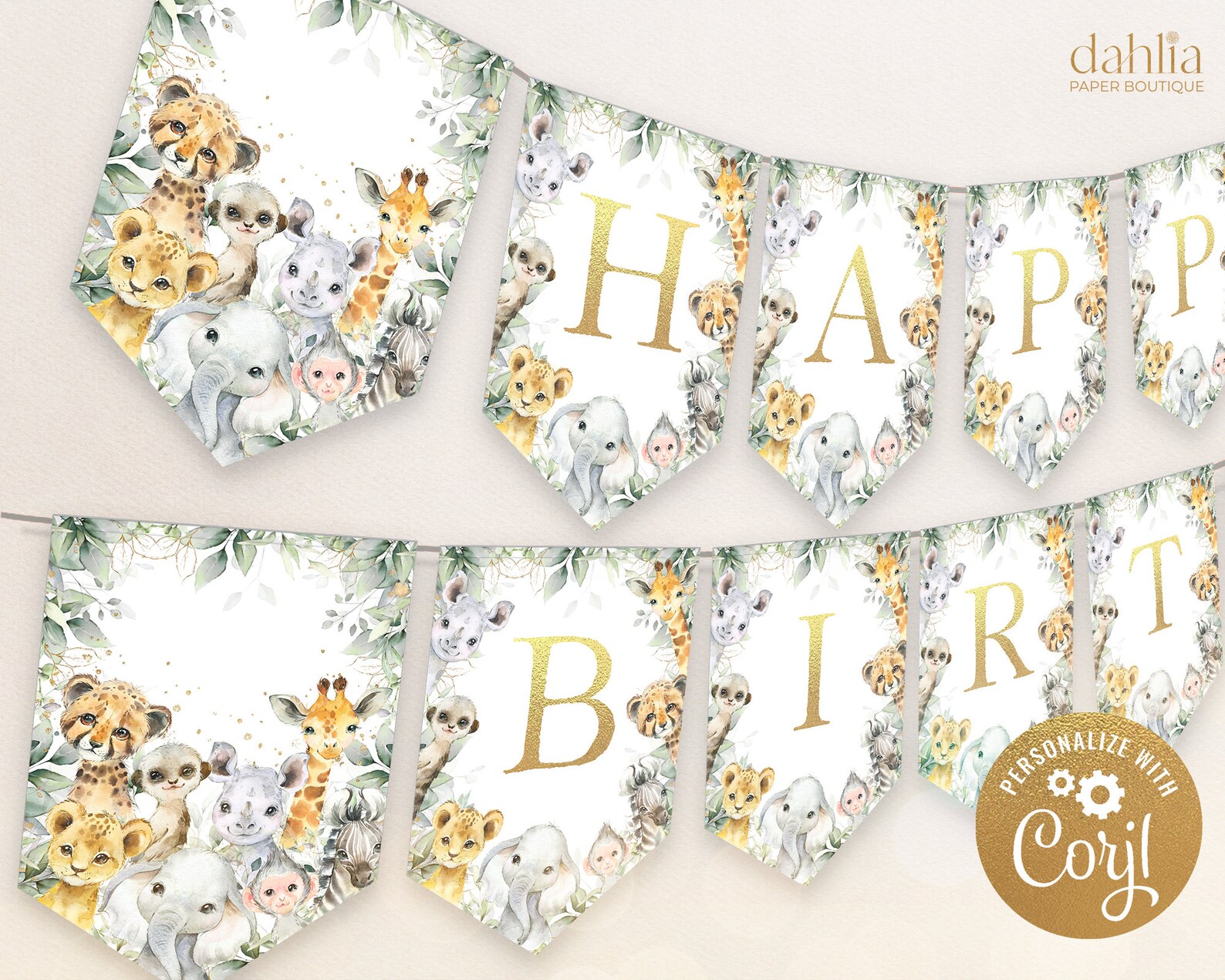 EDITABLE Safari Happy Birthday Banner Jungle Animals Birthday - Etsy