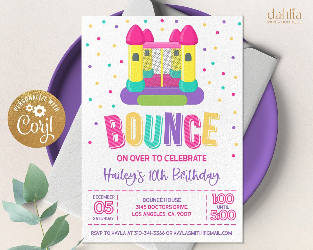 Bounce House Birthday Invitation, EDITABLE Girls Park Party Invitation ...