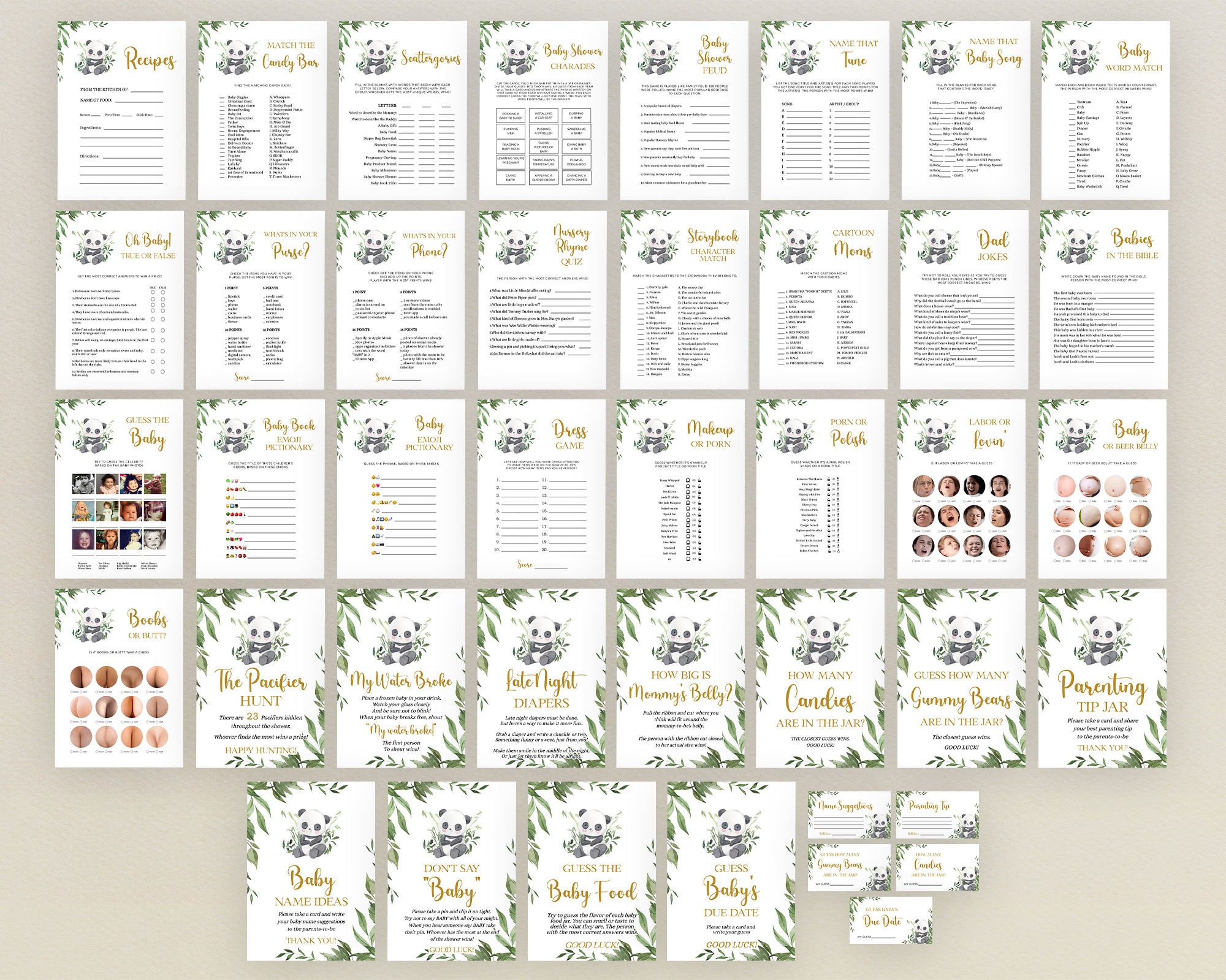 EDITABLE 80 Panda Baby Shower Games, Printable Panda Bear Baby Shower ...