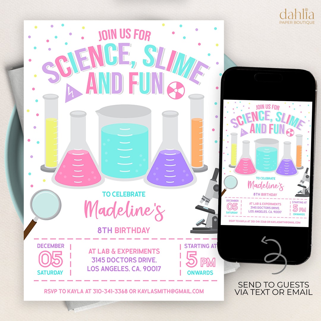 EDITABLE Science Birthday Invitation, Girl Science Party Invitation ...