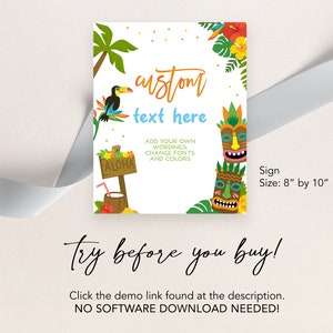 Luau Birthday Custom Text Sign, EDITABLE Aloha Tropical Party Invite ...