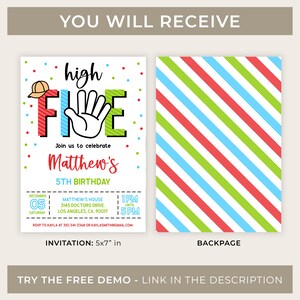 High Five Birthday Invitation, Editable Hi Five Invite Template, Boys ...