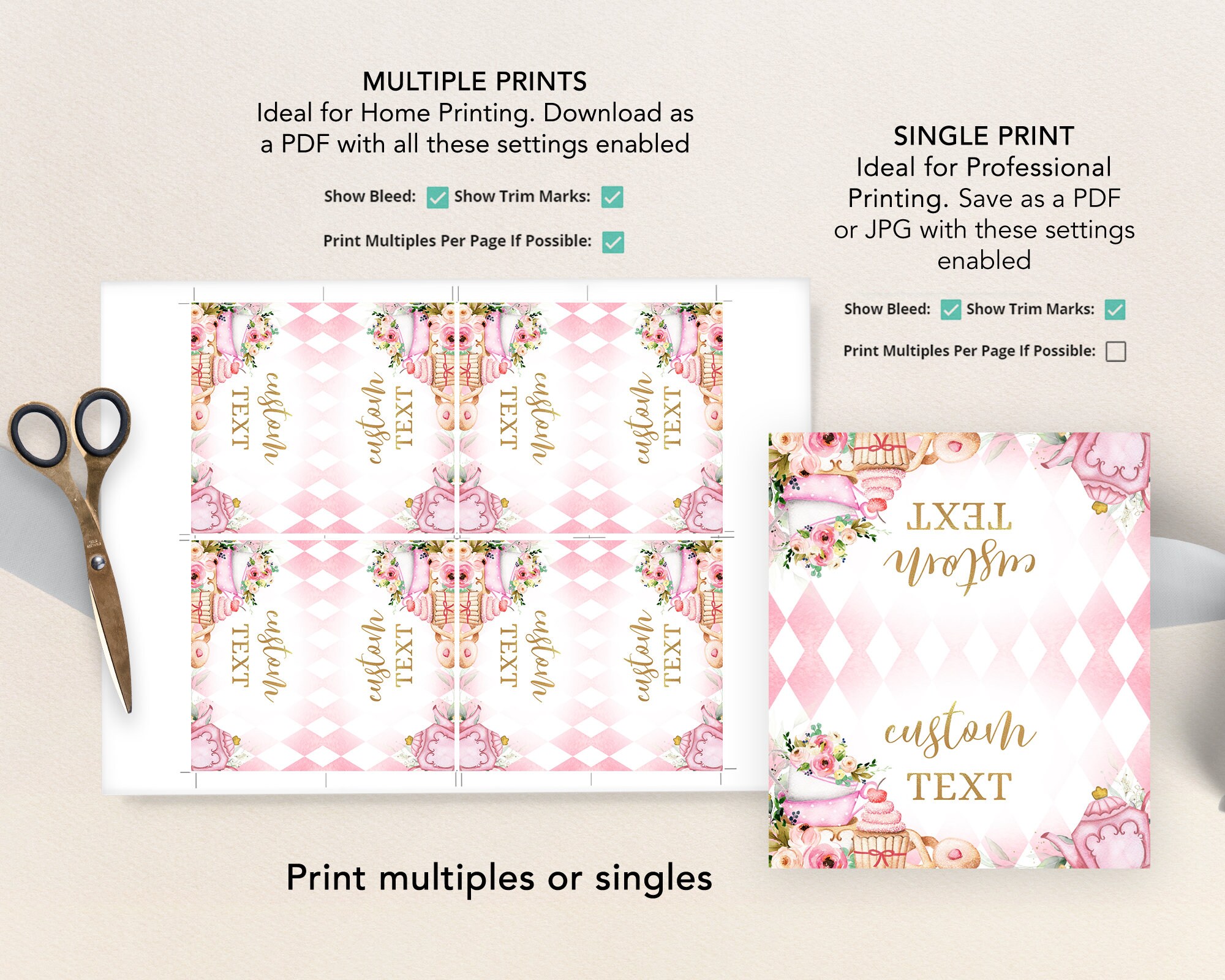 Tea Party Food Labels Template, Pink and Gold Par-tea Place Card Tent ...