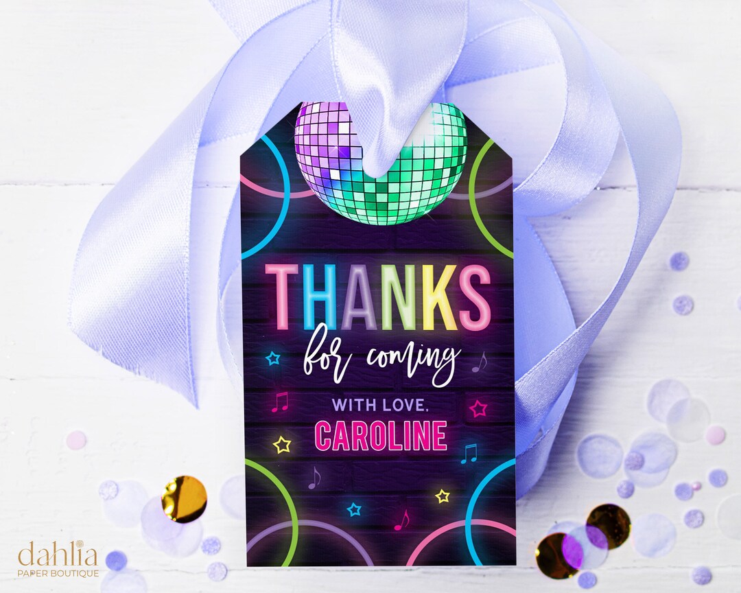 Thank You for Coming Gift Tag, Editable Kid Dance Party Favor, Glow ...