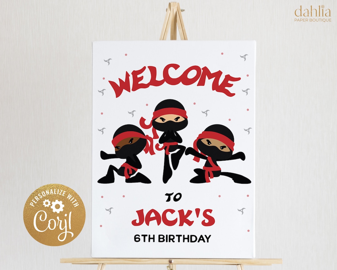 Ninja Birthday Welcome Sign, EDITABLE Ninja Warrior DIY Party Decor ...