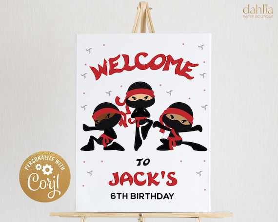Ninja Birthday Welcome Sign, EDITABLE Ninja Warrior DIY Party Decor ...