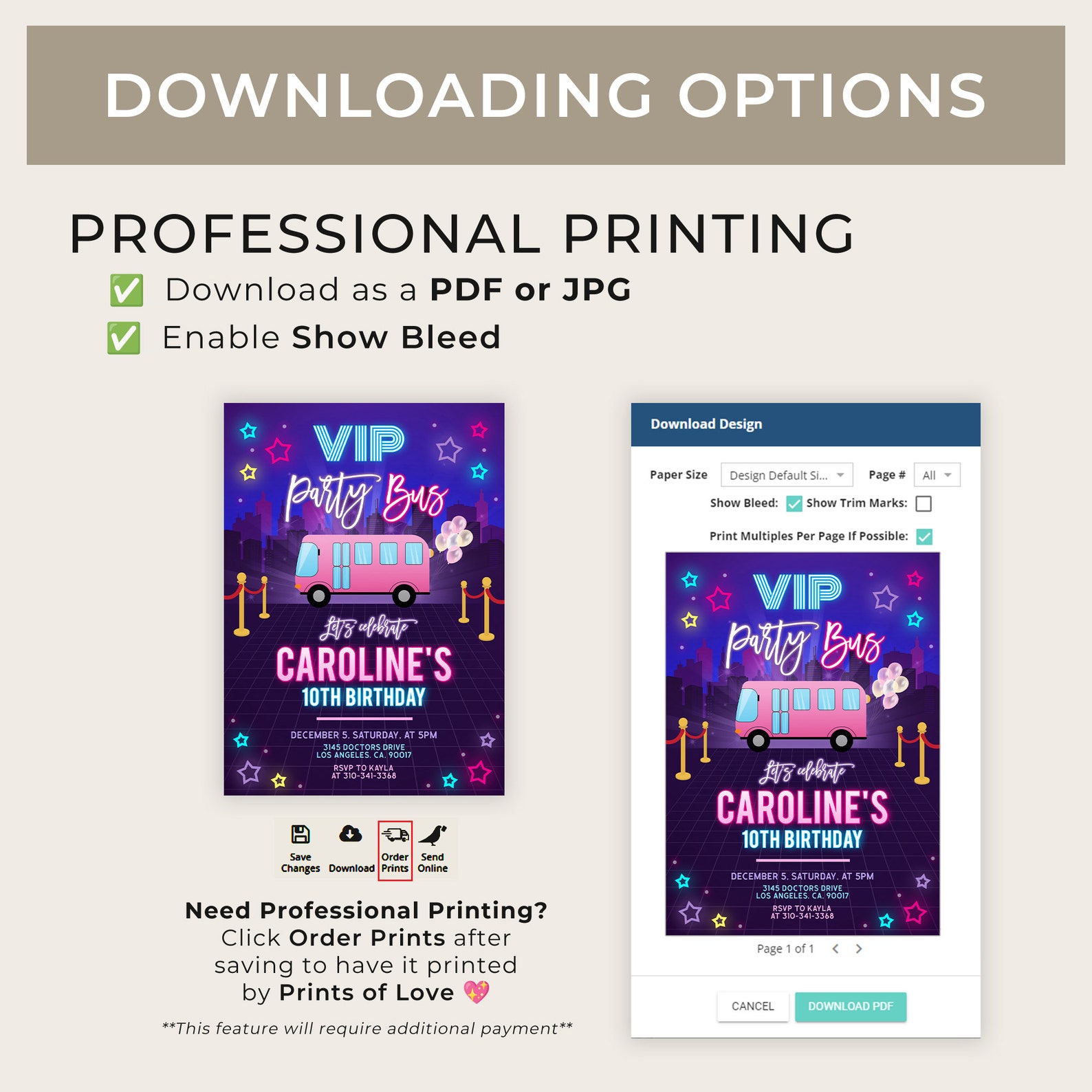 VIP Party Bus Invitation, EDITABLE Pink Limo Party Invite, Rock Star ...