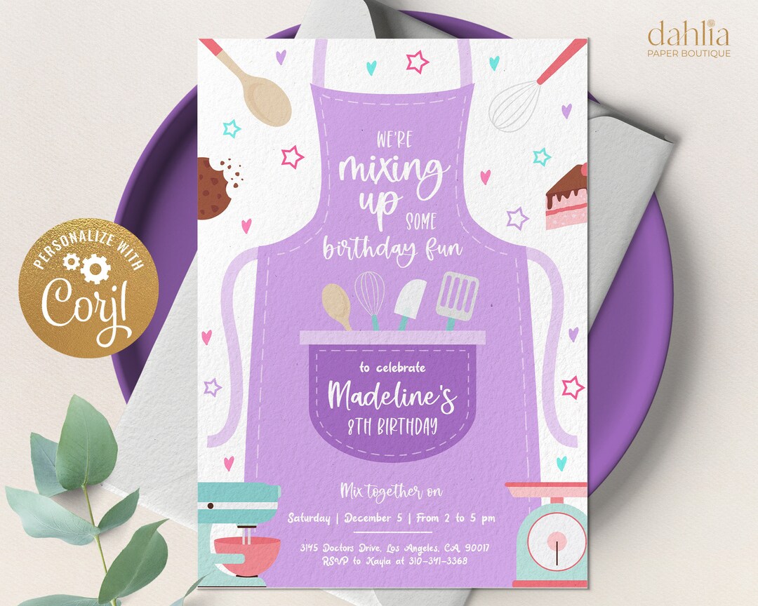EDITABLE Baking Birthday Invitation, Kitchen Party Invite Template ...