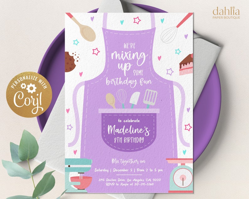 EDITABLE Baking Birthday Invitation Kitchen Party Invite - Etsy