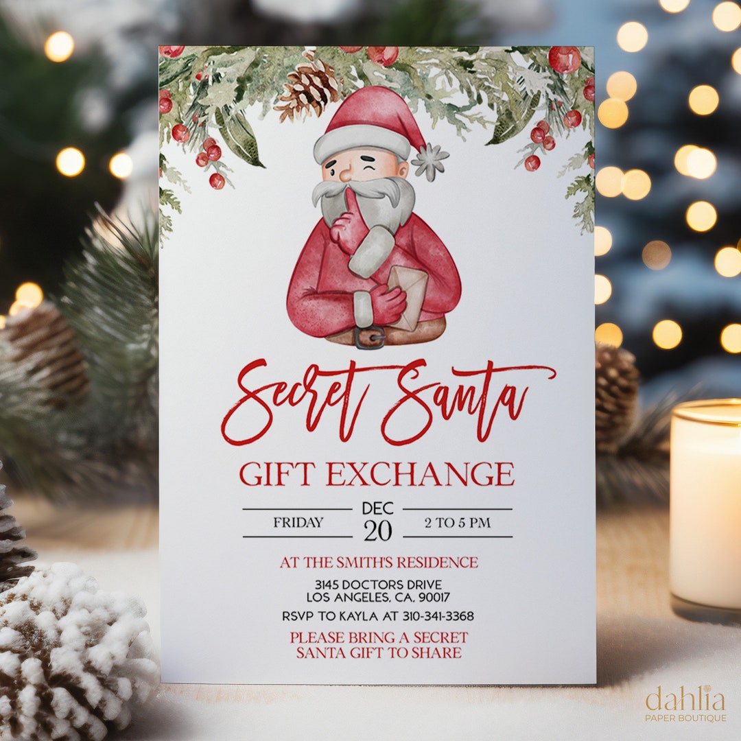 Secret Santa Gift Exchange Invitation Template, Holiday Exchange Gift ...