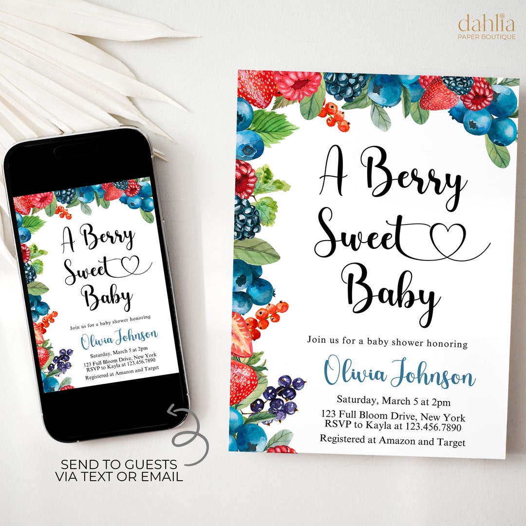 Berry Sweet Baby Shower Invitation, EDITABLE Strawberry Baby Shower ...
