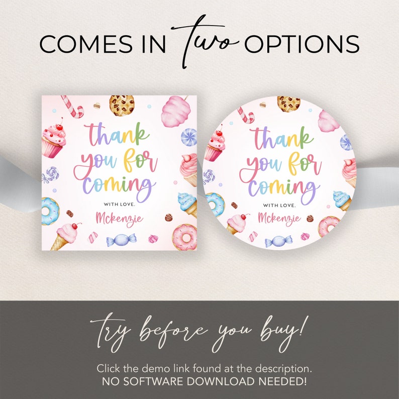 Thank You for Coming Round Gift Tag, EDITABLE Candy Land Party Favor ...
