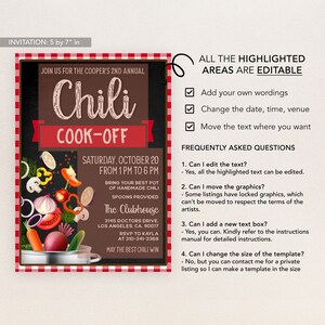 Chili Cookoff Invitation, Editable Chili Tasting Contest Competiton ...