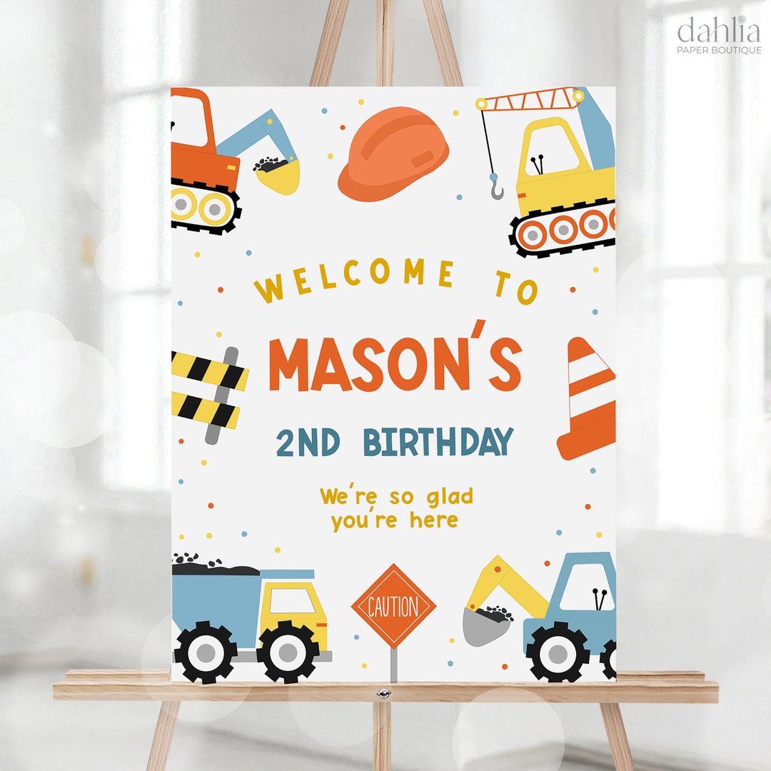 Construction Birthday Welcome Sign, EDITABLE Dump Trucks Party Decor ...