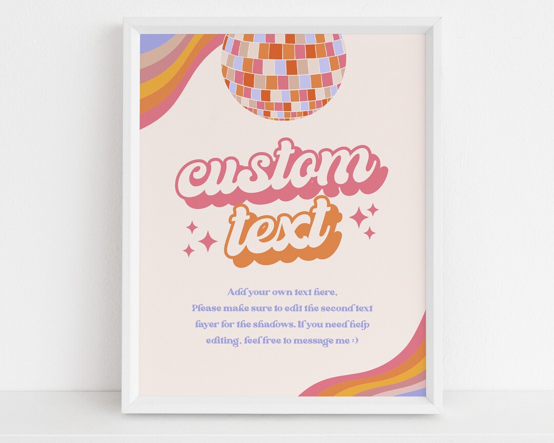 Disco Party Birthday Custom Text Sign, Editable Retro Groovy Banner ...